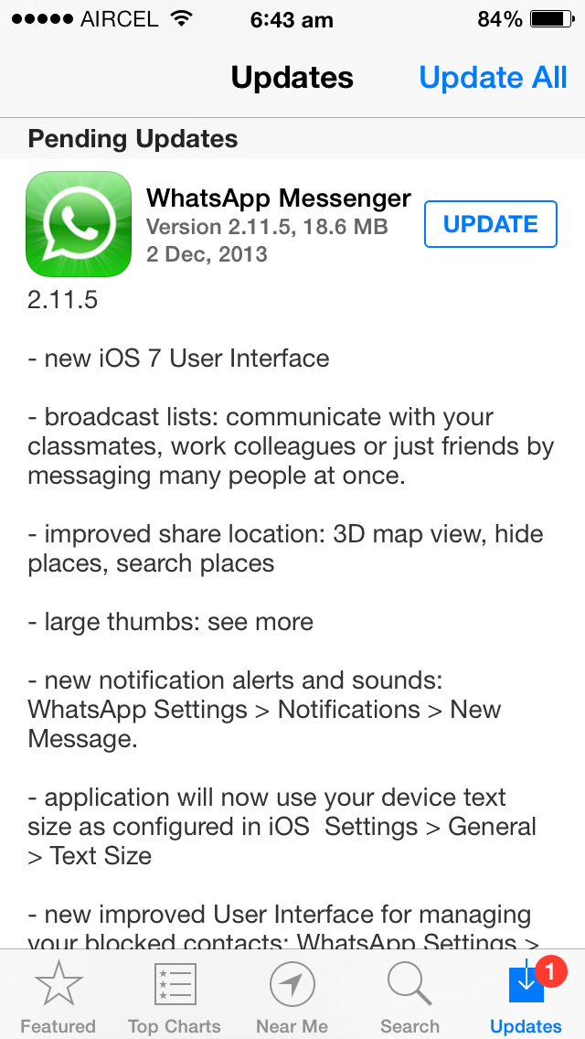 WhatsApp Messenger iOS 7 Updated, Download Now